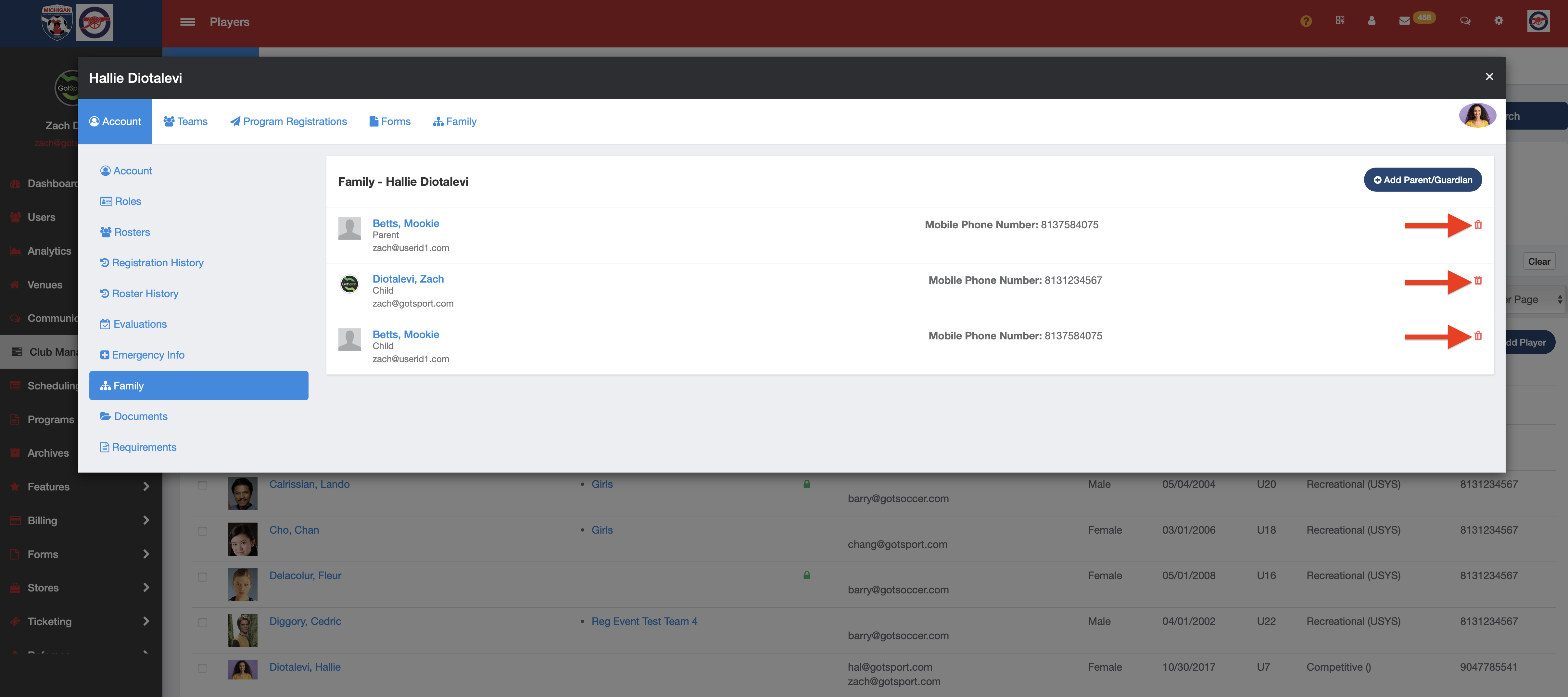 As a Player/Parent - UserID Issue - Child/Player is Using Parent Email and/or Set as a Parent